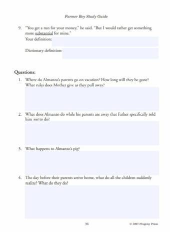 Merey Curriculum Review: Progeny Press Farmer Boy Study Guide ...